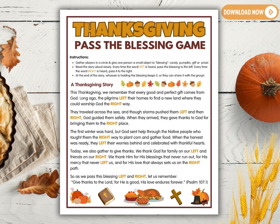 Thanksgiving Left Right Game, Pass the Blessing Story Printable ...