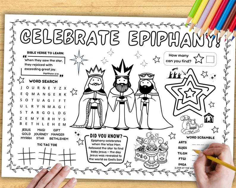 Epiphany Activity Placemat Games, Christmas Coloring Page Printable ...