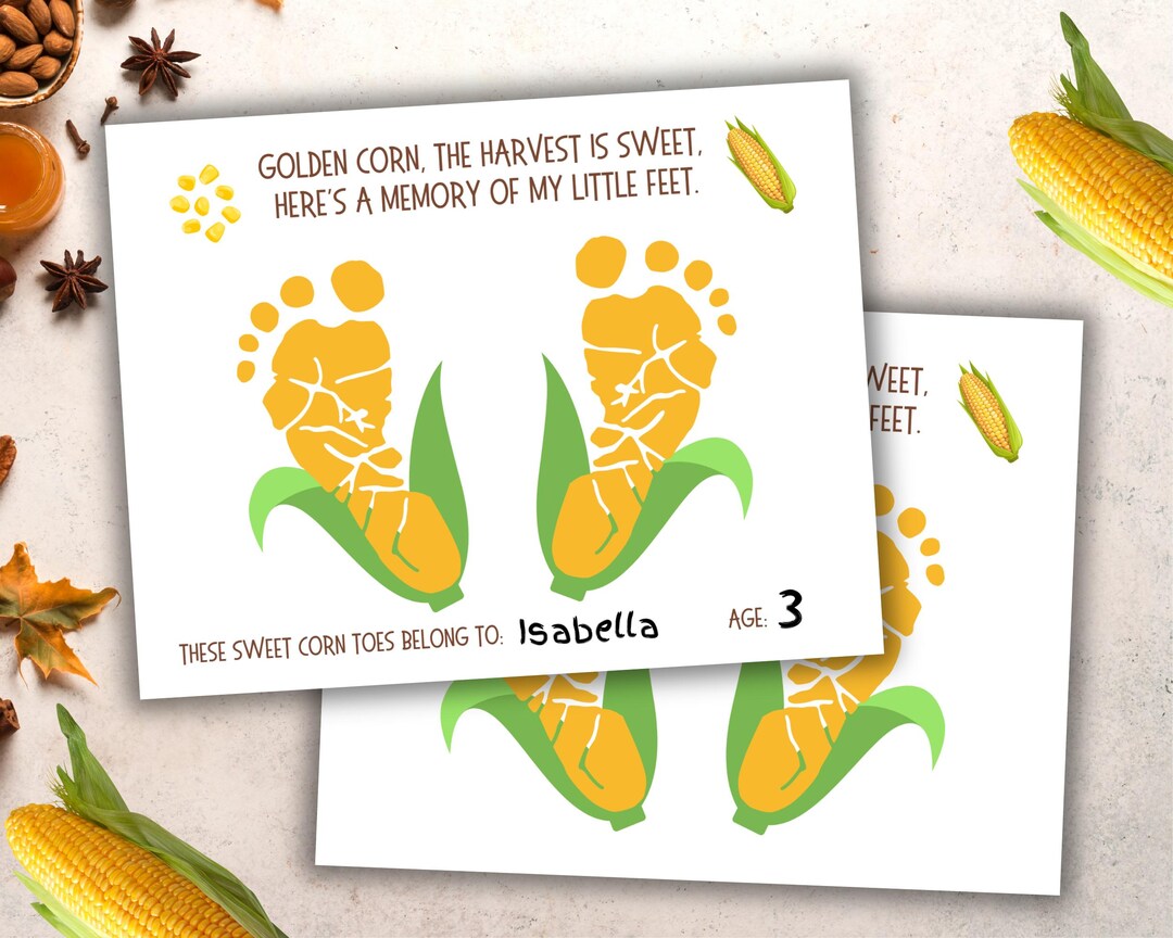 Fall Corn Footprint Craft, Harvest Handprint Art Poem Printable ...