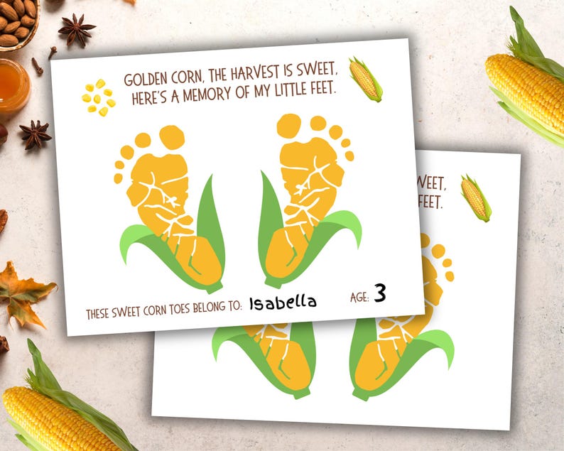Fall Corn Footprint Craft, Harvest Handprint Art Poem Printable ...