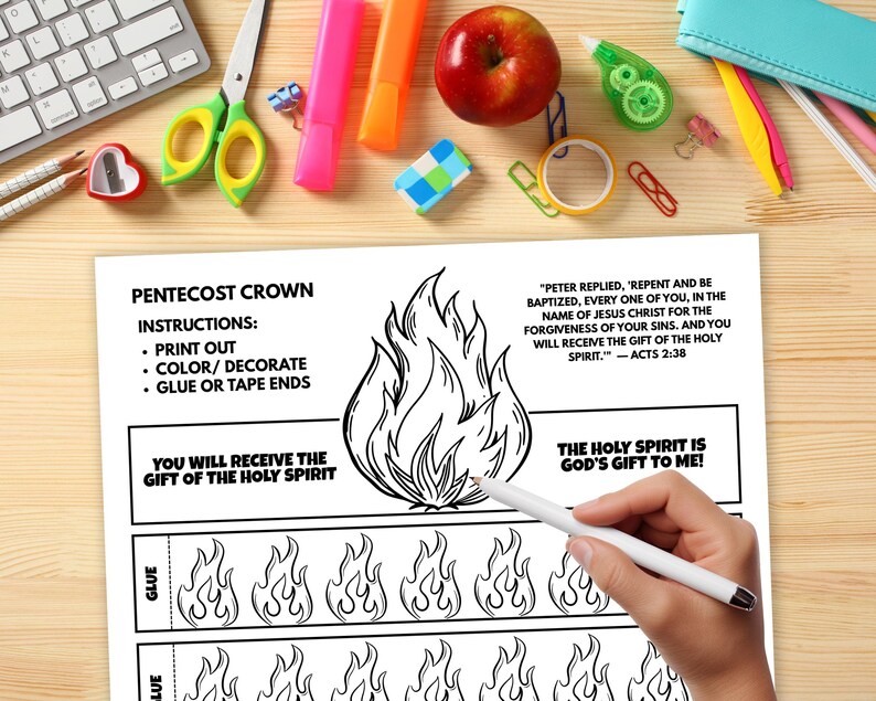 Pentecost Crown Craft Coloring, Holy Spirit Paper Kids Activity Art ...