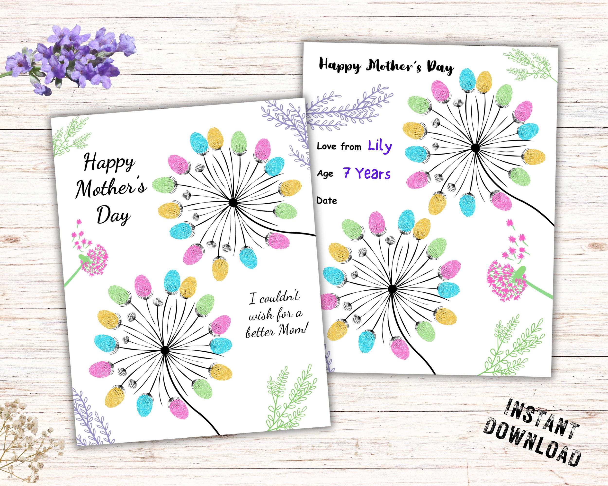 Mothers Day Dandelion Fingerprint Art, Fingerprint Craft Mom Keepsake ...