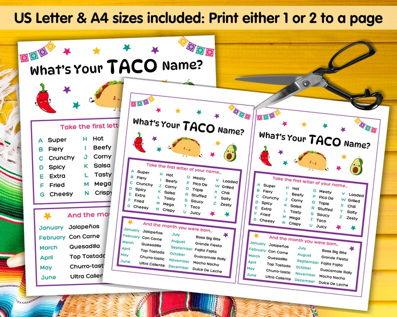 What's Your Taco Name Game, Cinco De Mayo Mexican Party Game, Mexican ...