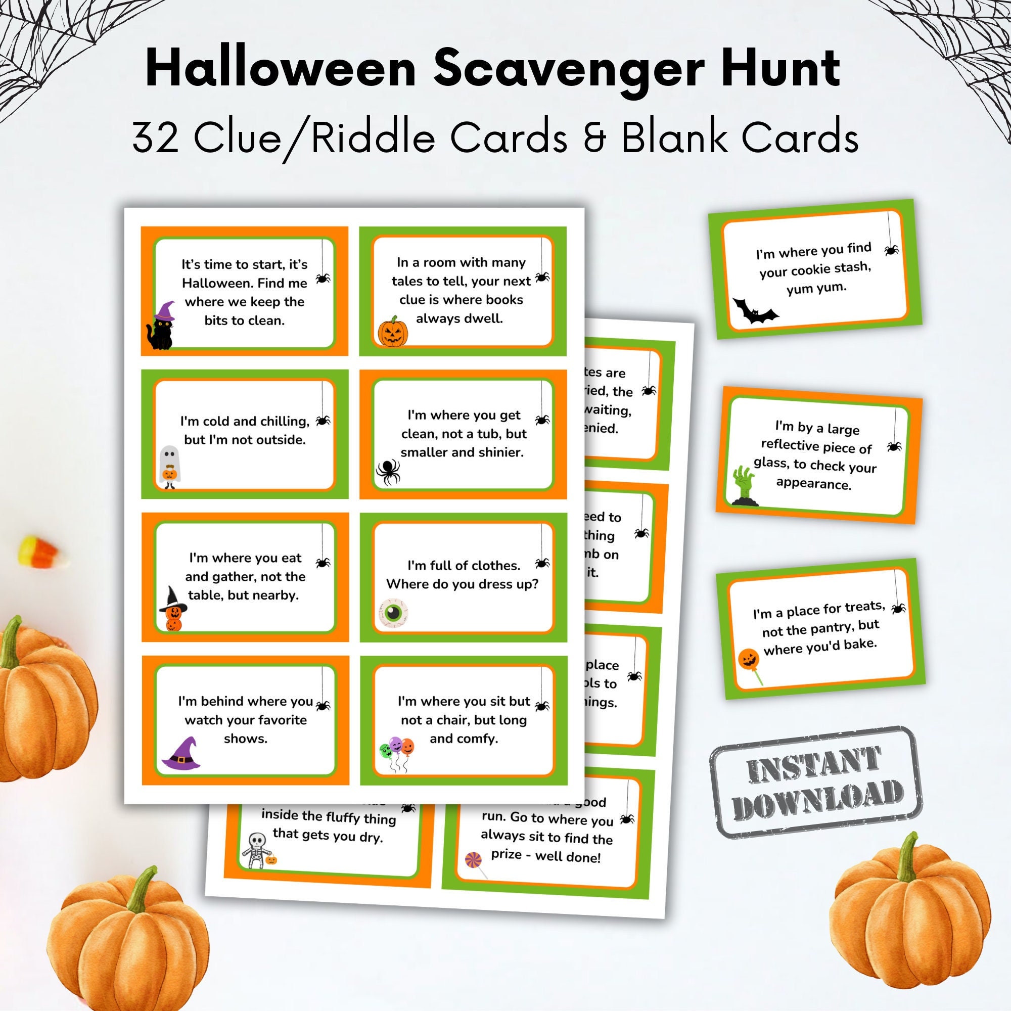 Halloween Scavenger Hunt, Indoor Treasure Hunt Riddle Clues, Halloween ...
