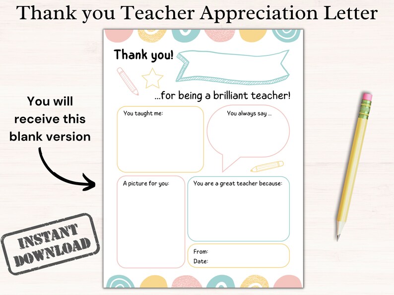 All About My Teacher Printable, Teacher Appreciation Week, Thank You ...