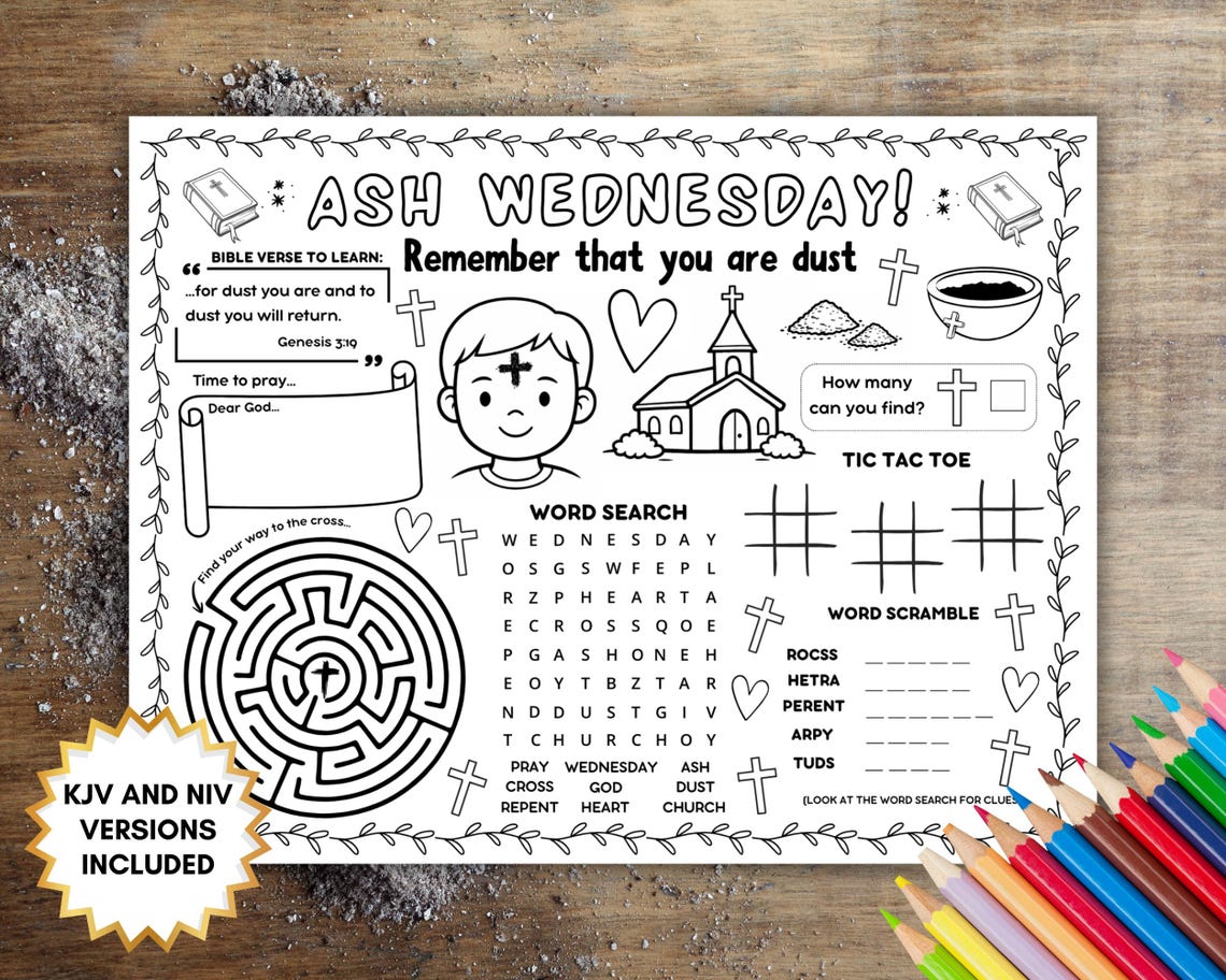 Ash Wednesday Activity Placemat, Christian Bible Coloring Page ...
