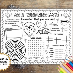 Ash Wednesday Activity Placemat, Christian Bible Coloring Page ...