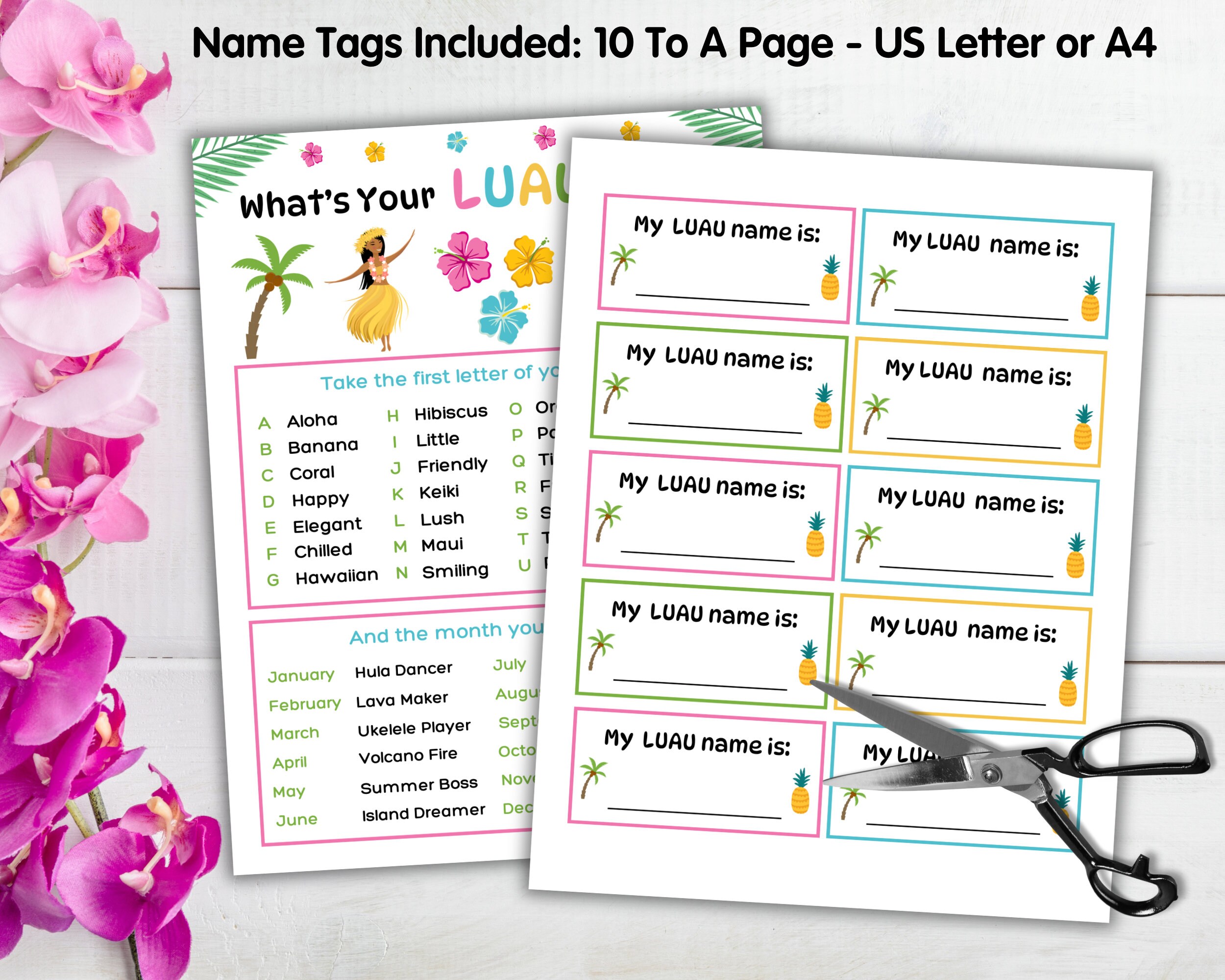 What's Your Luau Name Game, Hawaiian Party Game, Tropical Birthday ...
