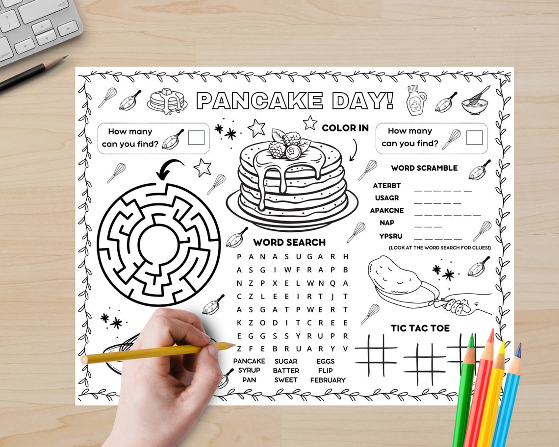Pancake Day Activity Placemat Printable, Pancake Craft Coloring Page ...