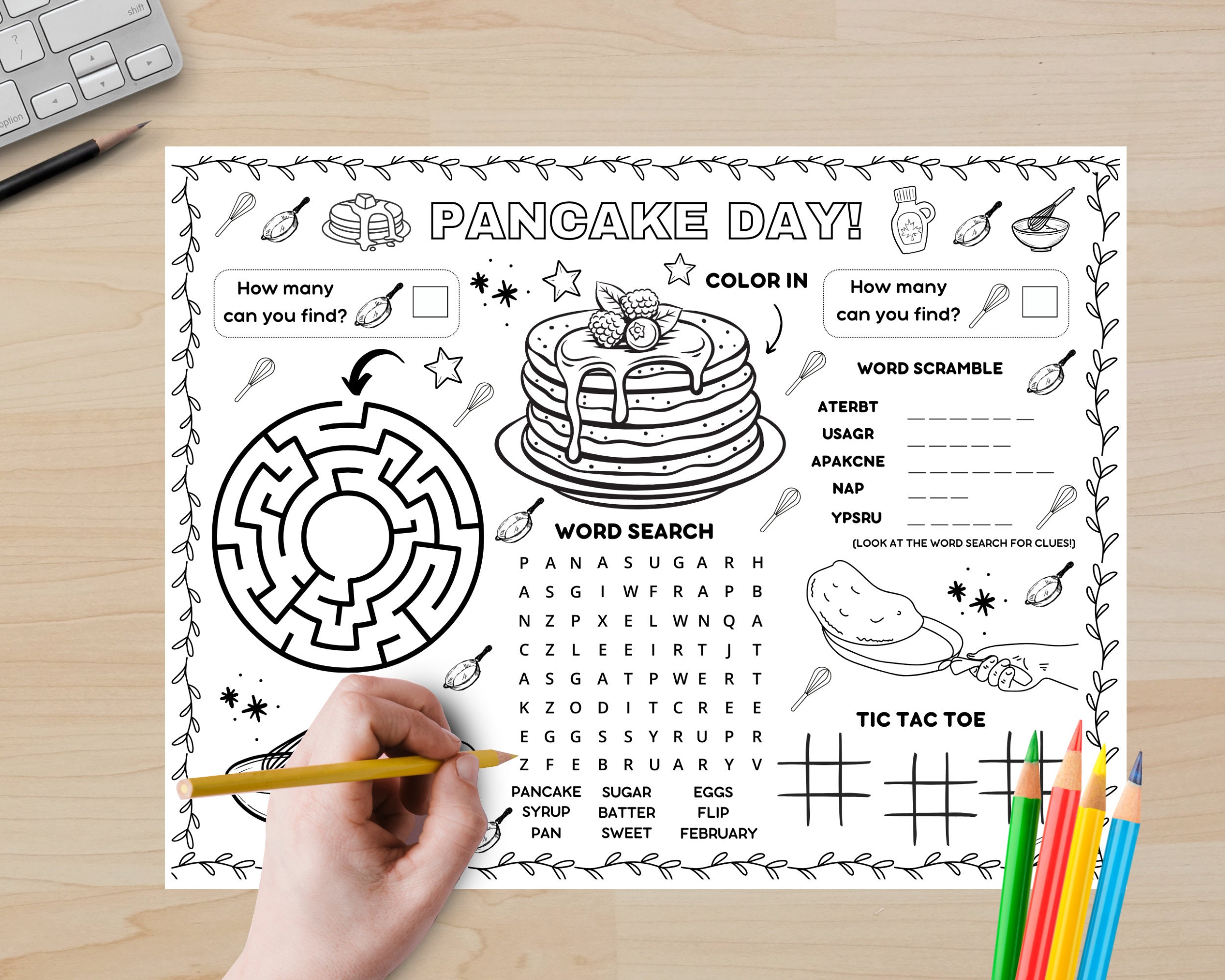 Pancake Day Activity Placemat Printable, Pancake Craft Coloring Page ...