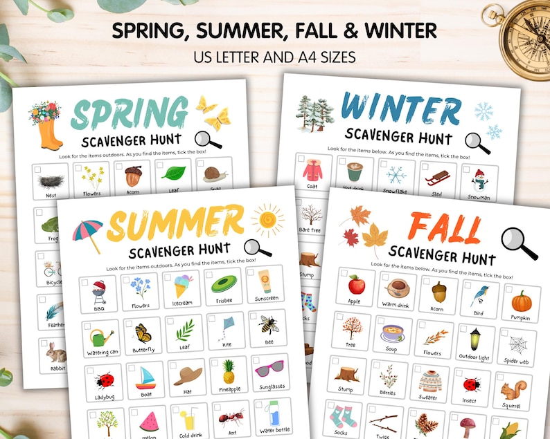 Seasonal Scavenger Hunt Bundle Printable, 4 Nature Treasure Hunts for ...