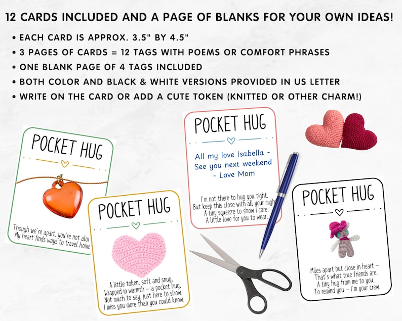 Pocket Hug Card Tag, Pocket Heart Poem Printable Token, DIY Packaging ...