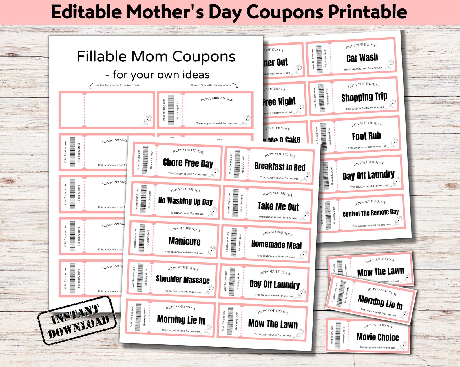 Editable Mothers Day Coupons Printable, Mom Coupon Book Template ...