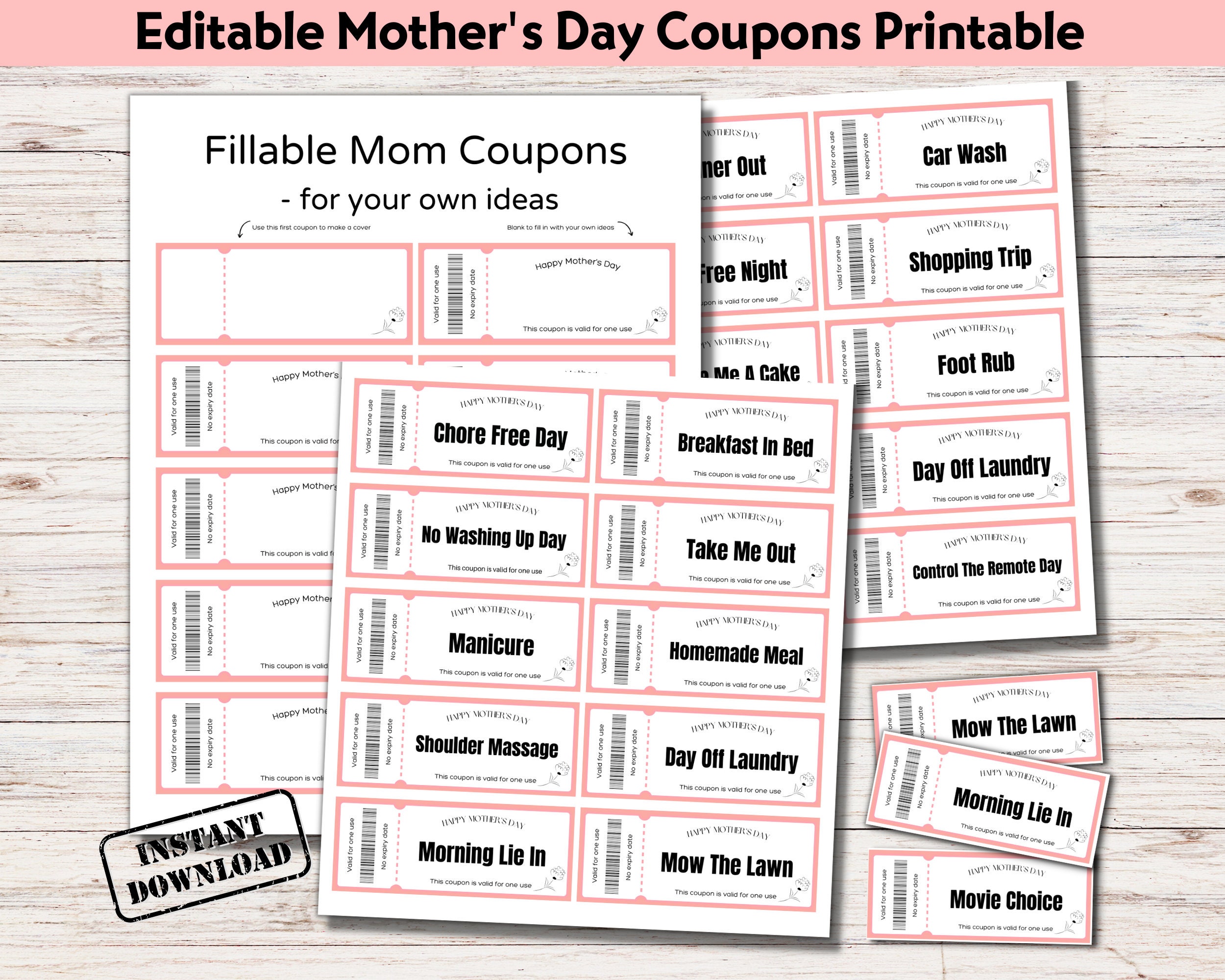 Editable Mothers Day Coupons Printable, Mom Coupon Book Template ...
