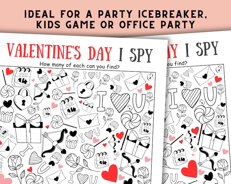 Valentine’s I Spy Printable Game, Count and Find Activity, Kids ...
