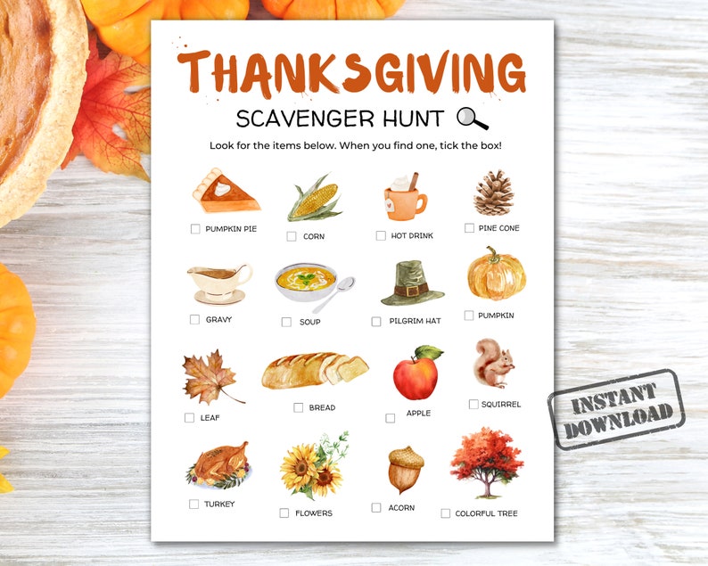 Thanksgiving Scavenger Hunt Printable, Kids Thanksgiving Classroom ...