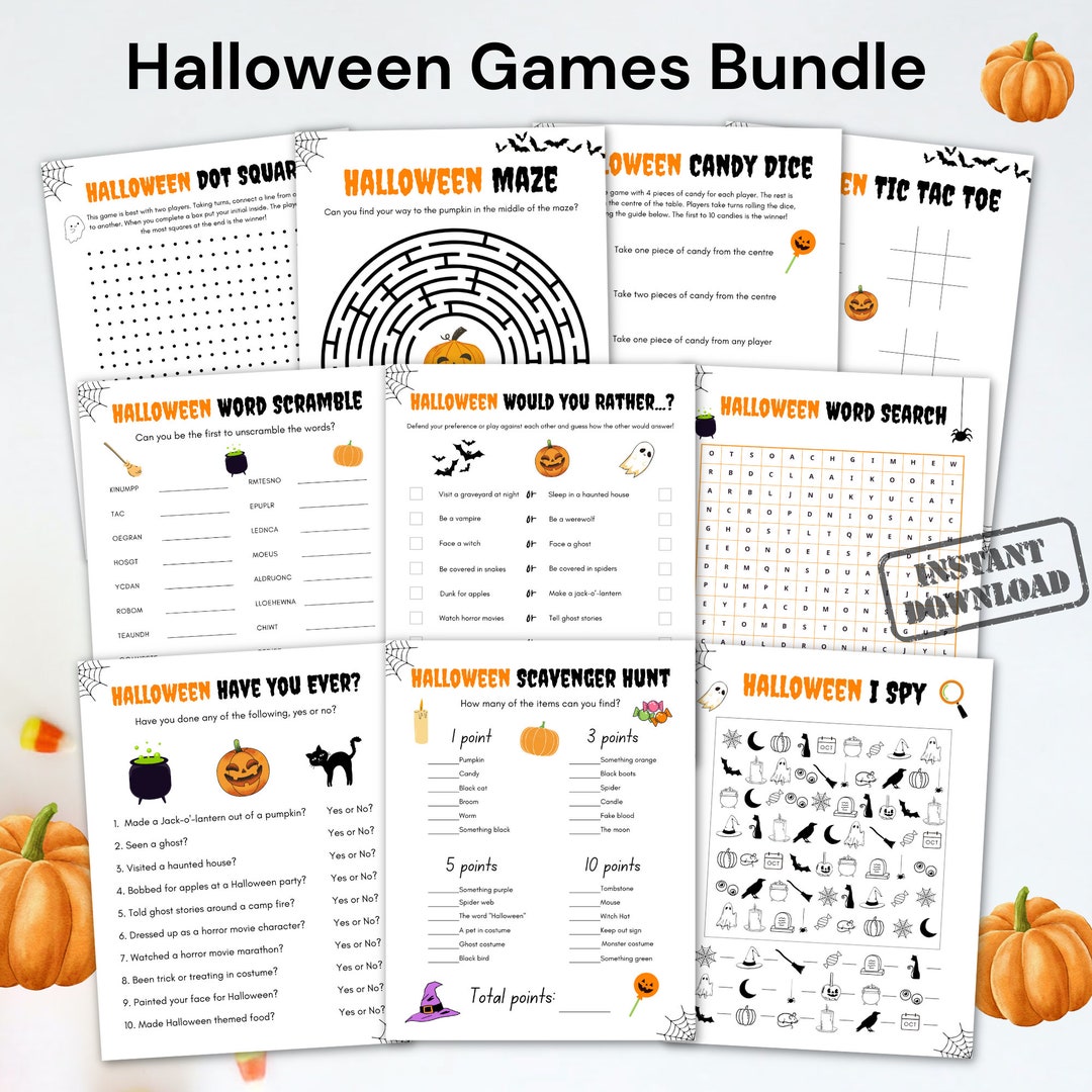 Halloween Games Bundle Printable, Family Kids Activity Games, School ...