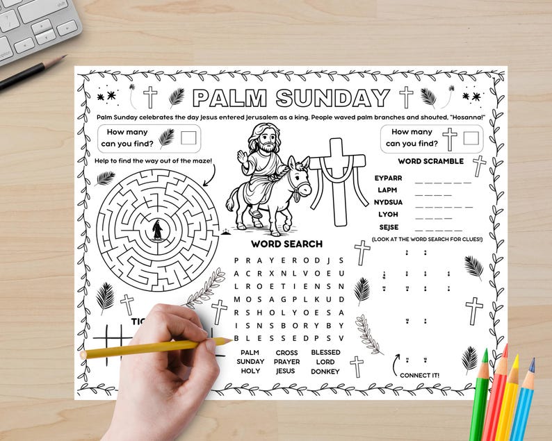 Palm Sunday Activity Placemat, Holy Week Bible Sunday School Activity ...