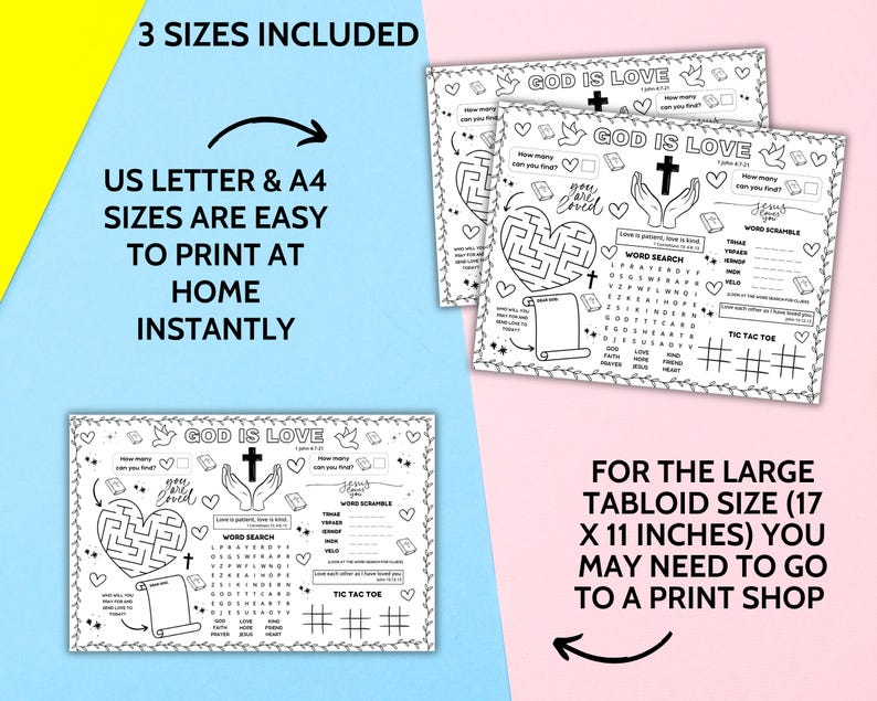 Bible Love Activity Placemat, Christian Valentines Bible Craft Games ...