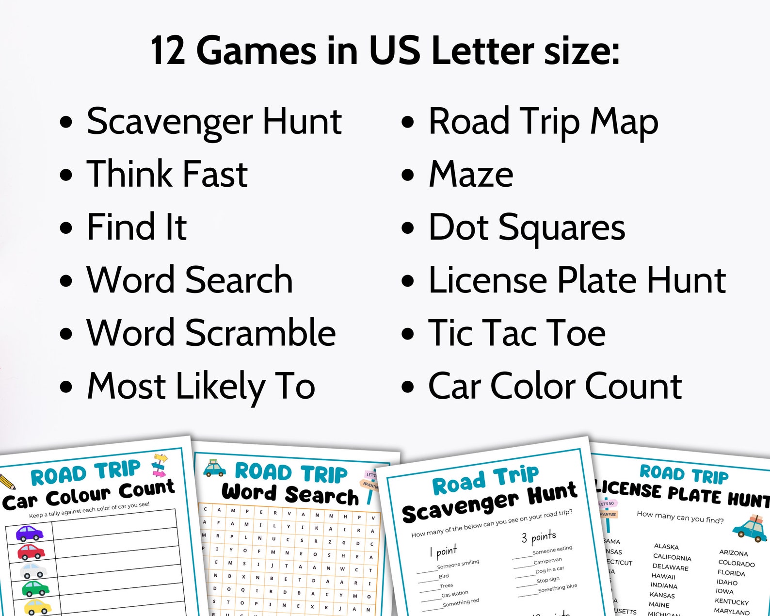 Road Trip Games Bundle Printable, Family Road Trip Pack, Family Car ...