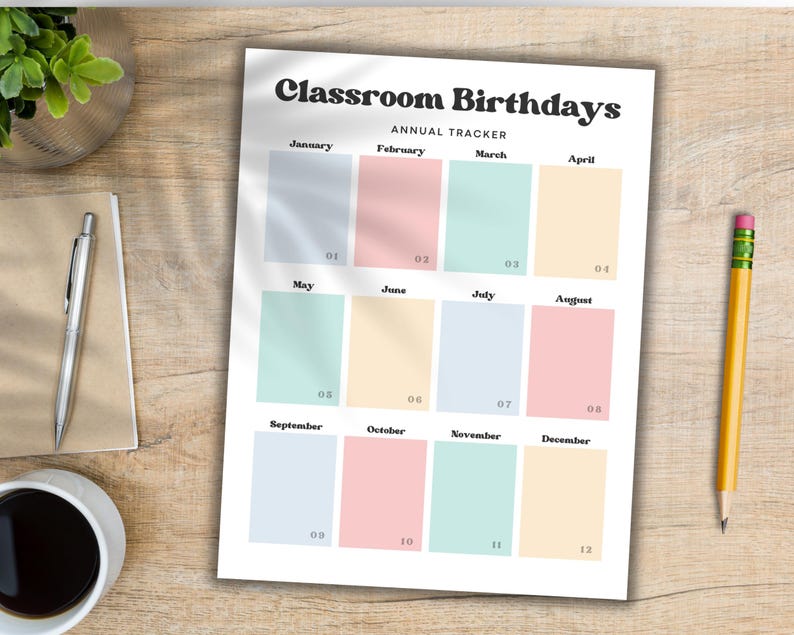 Classroom Birthday Chart Tracker, Birthday Poster for Teachers, Monthly ...