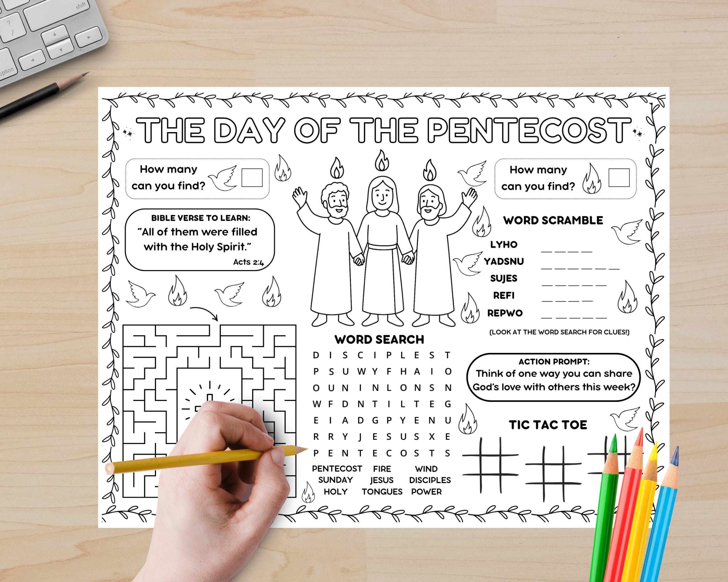 Pentecost Activity Placemat Craft, Whitsunday Holy Spirit Coloring Page ...