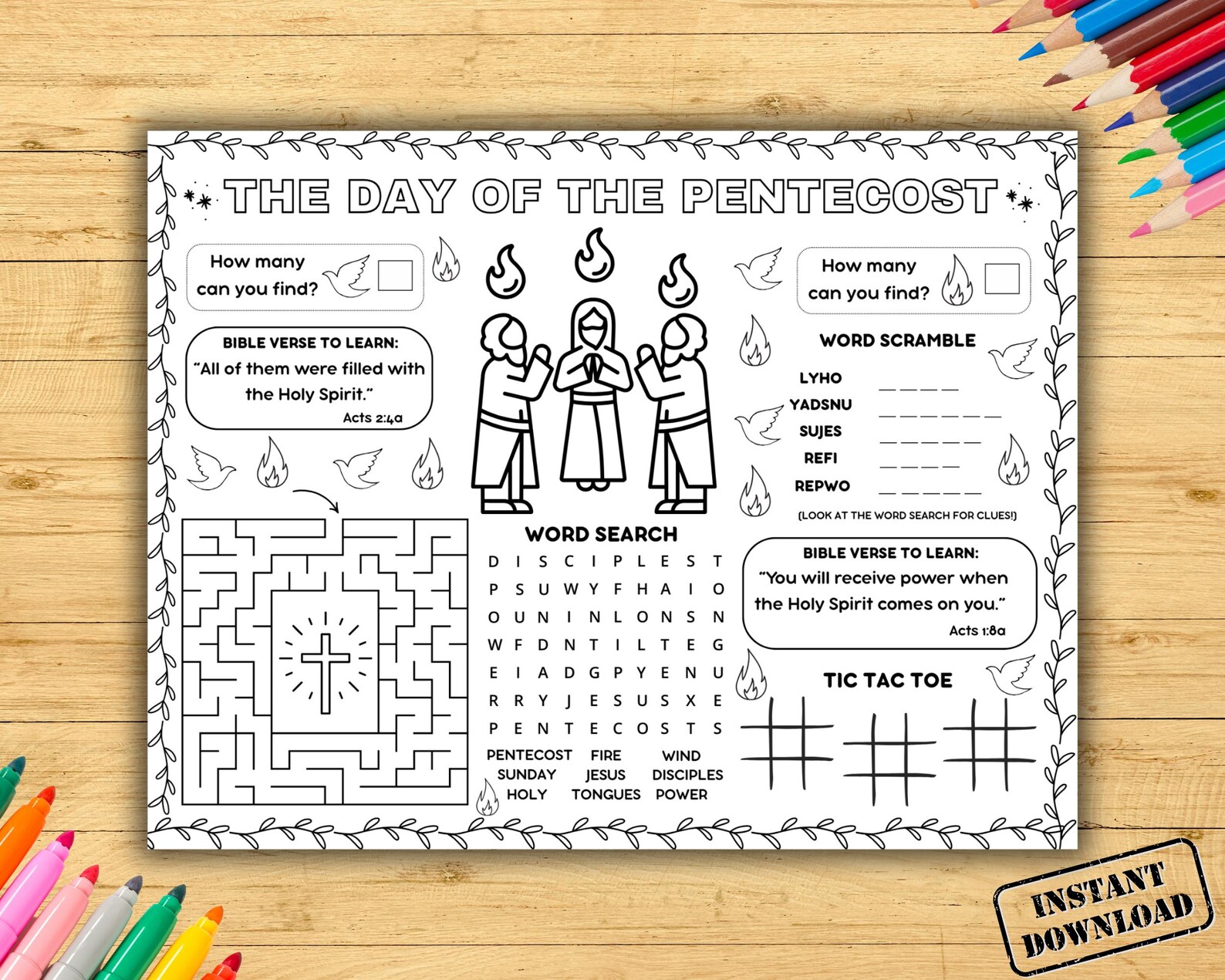 Pentecost Activity Placemat Craft, Whitsunday Holy Spirit Coloring Page ...