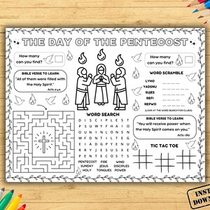 Pentecost Activity Placemat Craft, Whitsunday Holy Spirit Coloring Page ...