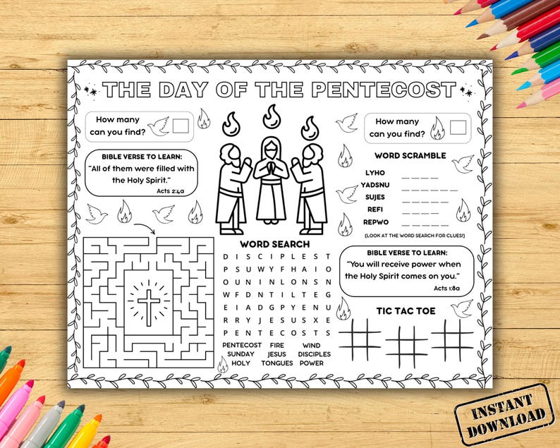 Pentecost Activity Placemat Craft, Whitsunday Holy Spirit Coloring Page ...