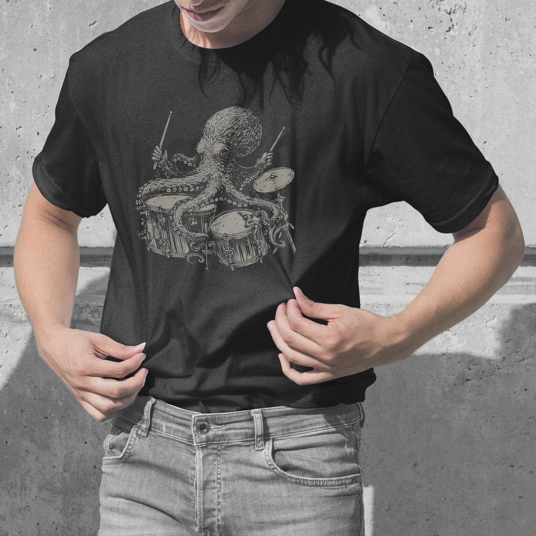 Octopus Drummer T-shirt - Creative Marine Musician Tee for Ocean Life ...