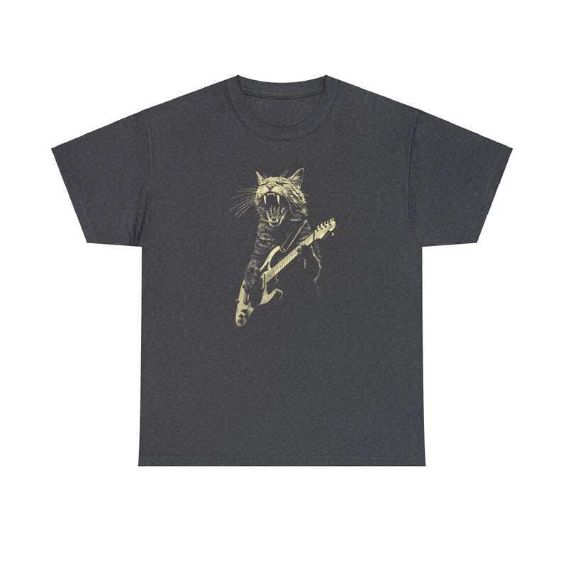 Cute Cat Playing Guitar T-shirt Fun Animal Music Tee Unique Guitarist ...