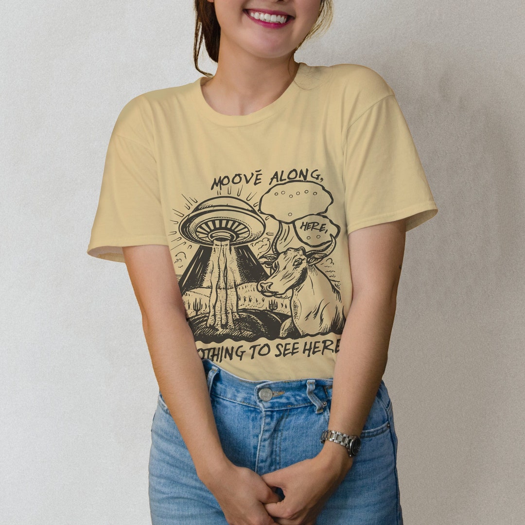 Alien Abduction Cow T-shirt - Quirky UFO and Farm Animal Graphic Tee ...