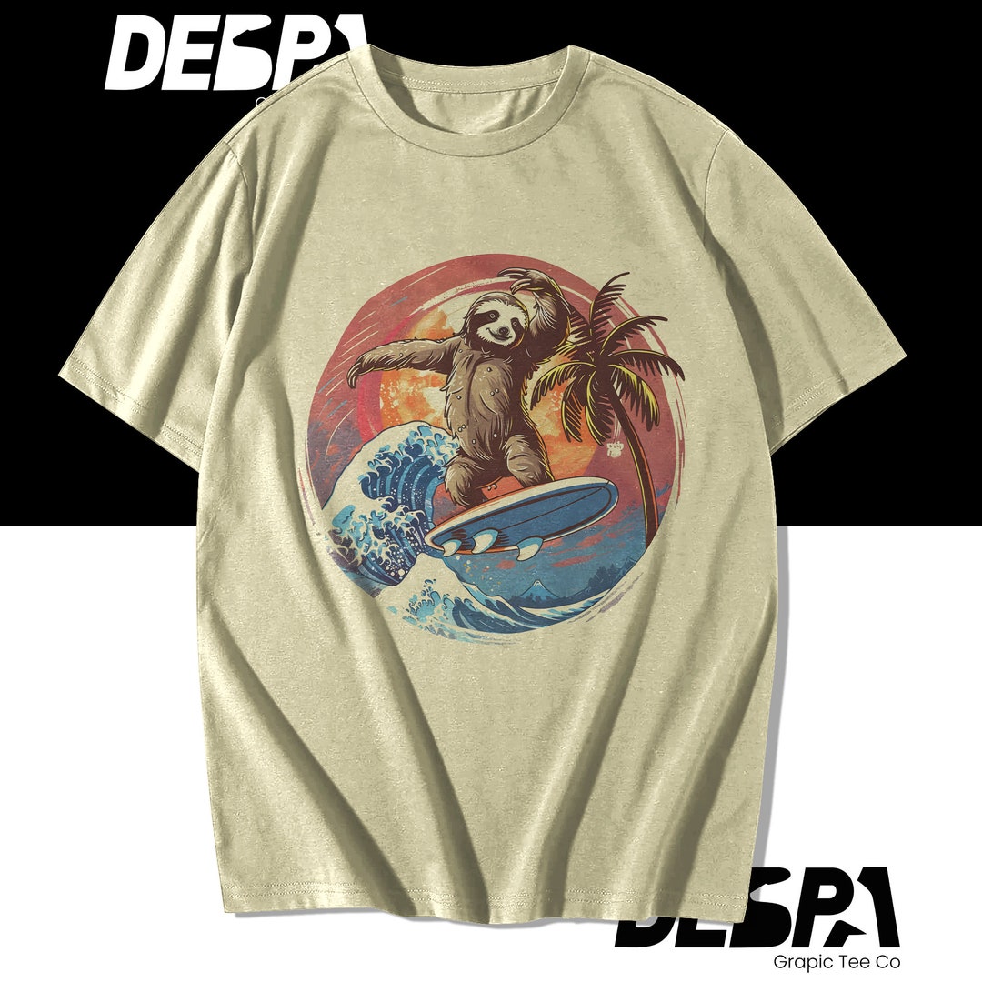 Surfing Sloth Design T-shirt - Sloth Riding a Surfboard Graphic Tee ...