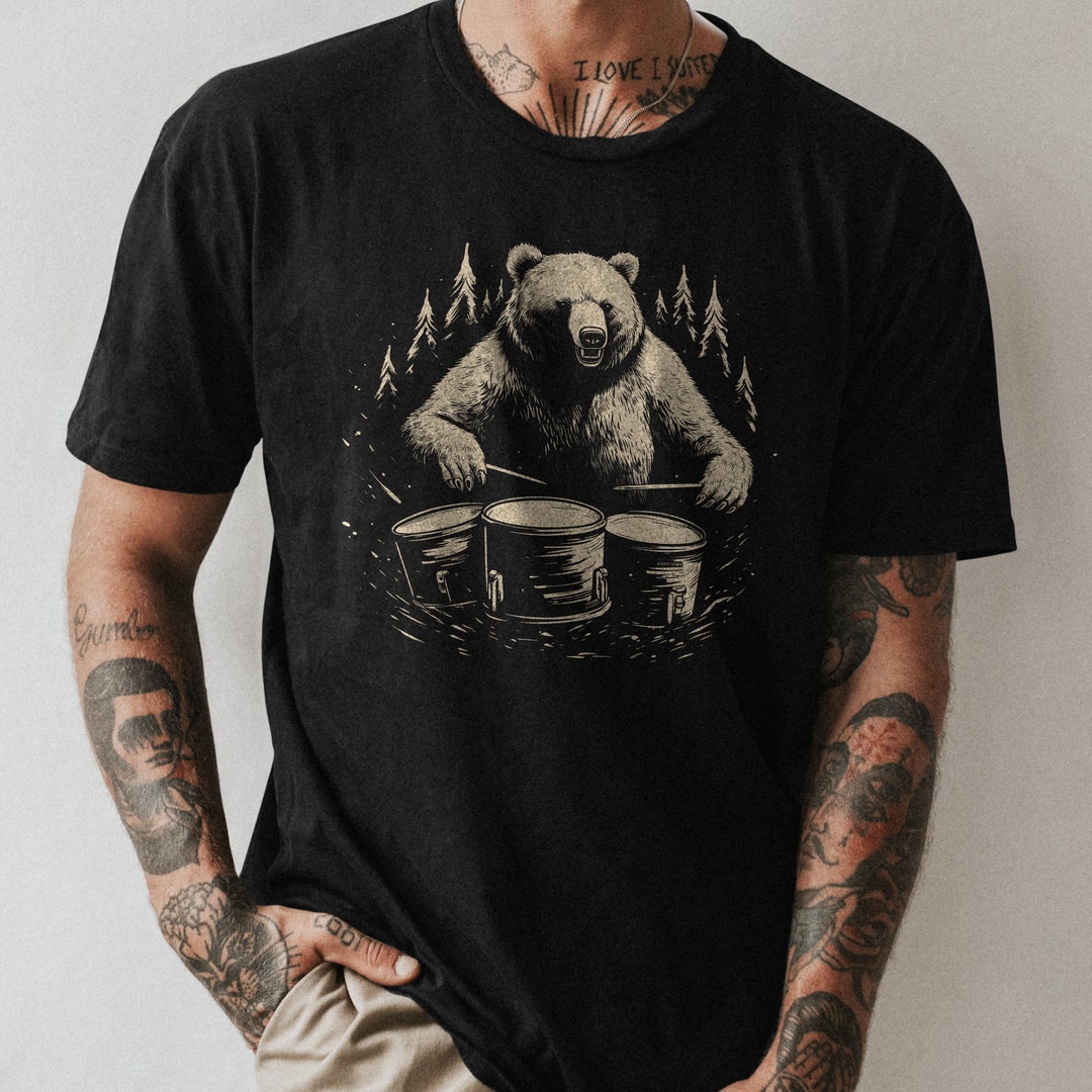 Bear Drummer Shirt Dynamic Drumming Bear Tee for Music and Wildlife ...