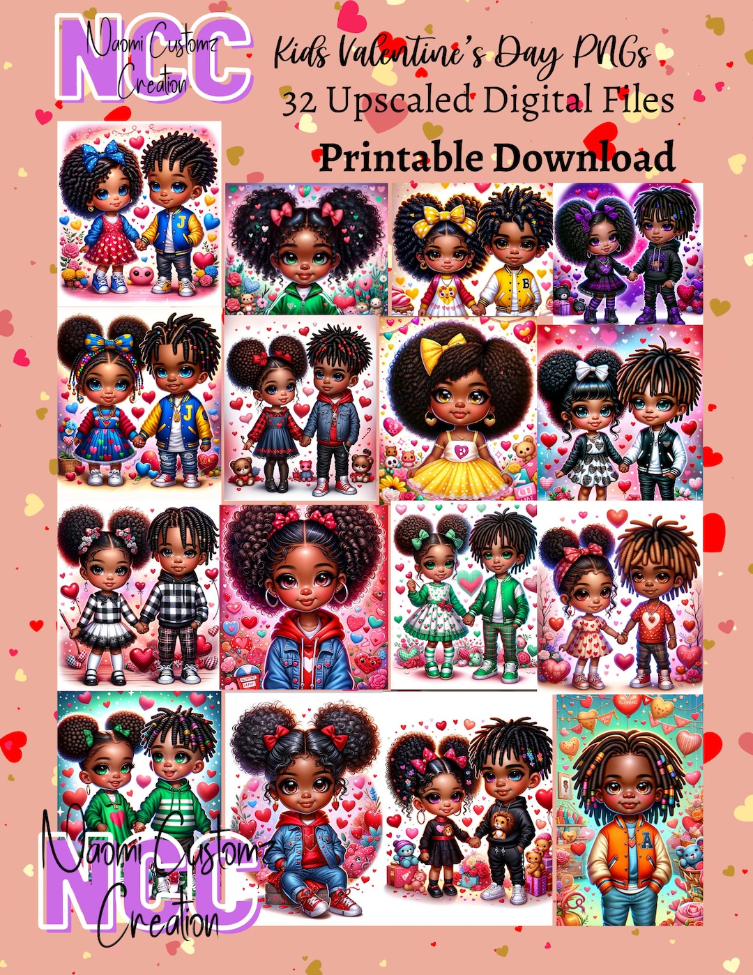 Charming African American Kids Themed Digital Bundle for Valentine's ...