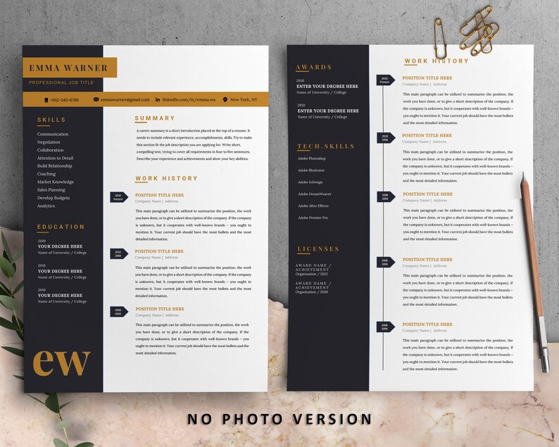 Professional Modern Resume Template Curriculum Vita CV - Etsy