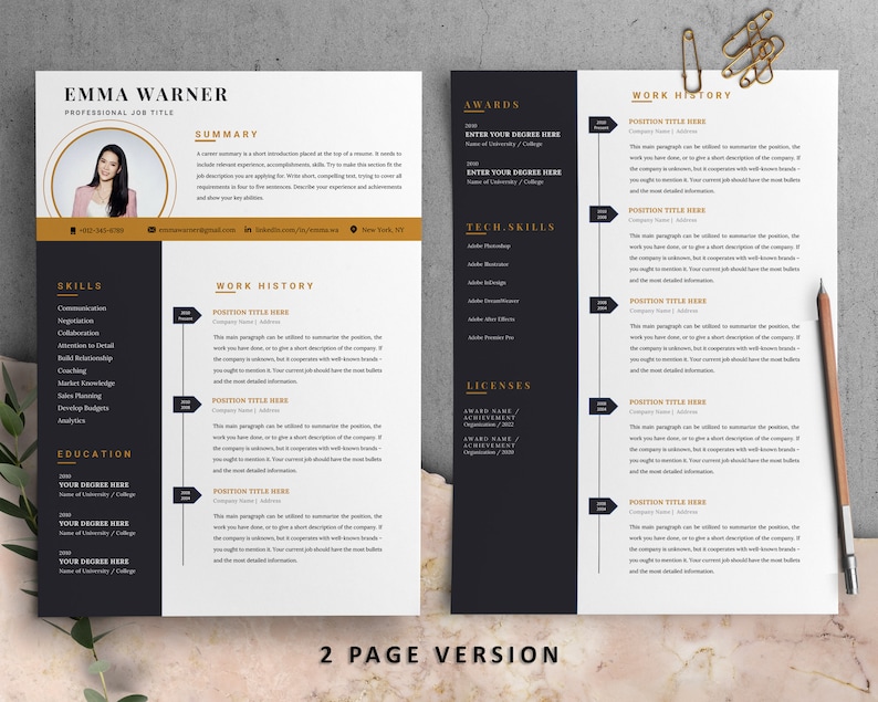 Professional Modern Resume Template Curriculum Vita CV - Etsy