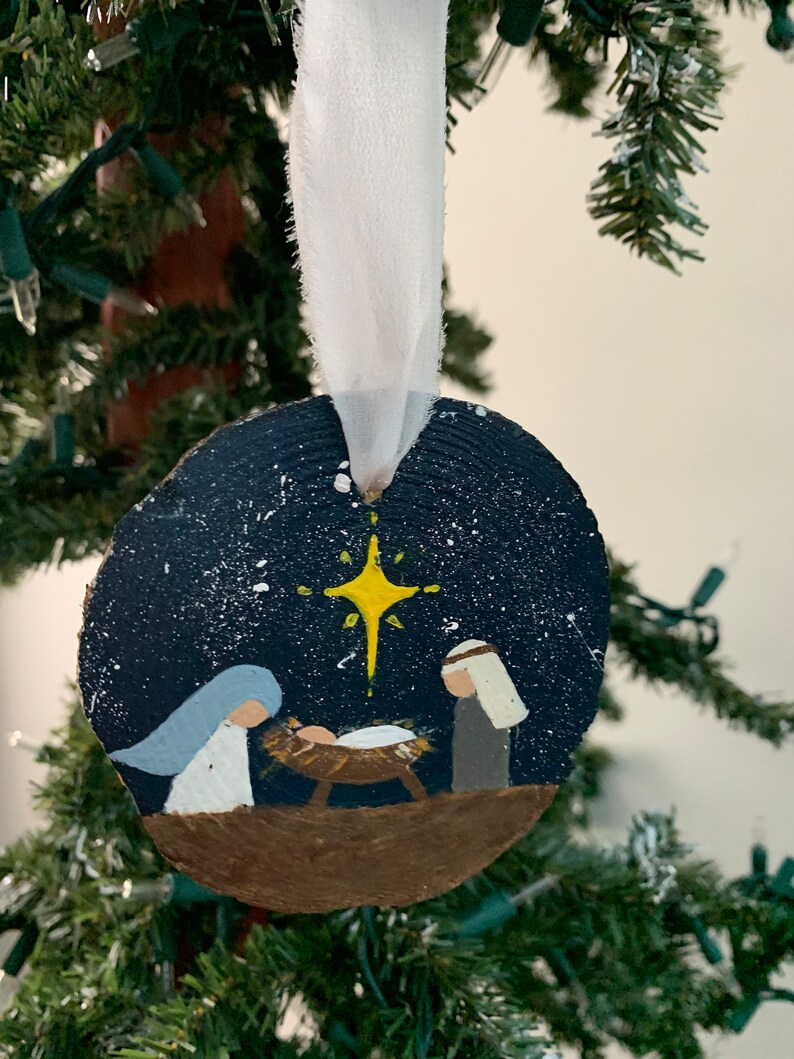 2 Colors, Christmas Nativity Ornament, Wood Slice, Hand-painted ...