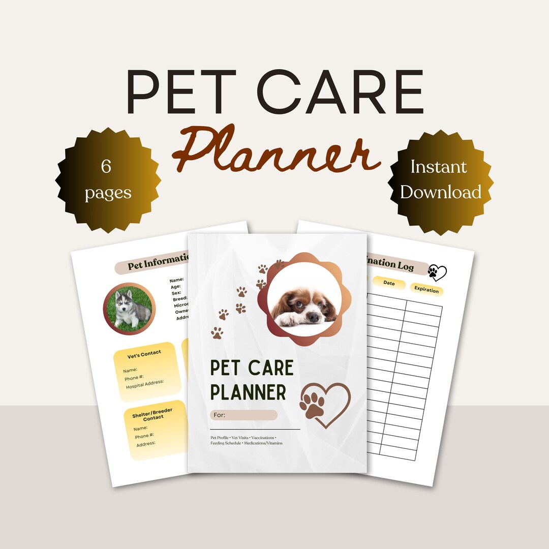 Printable Pet Care Planner | Dog, Cat Health Log, Vet Tracker, Feeding ...
