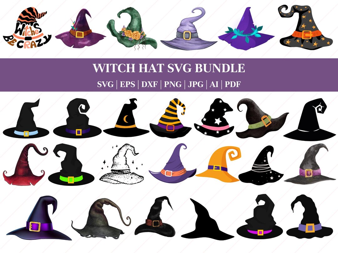 Witches Hat SVG Bundle, Hat SVG, Witchcraft Svg, Halloween Svg, Witch ...
