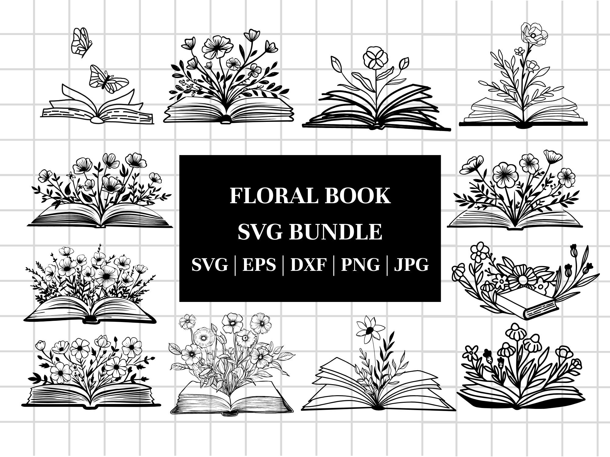 Reading Book SVG Bundle for Cricut, Book Lovers SVG, Floral Book SVG ...