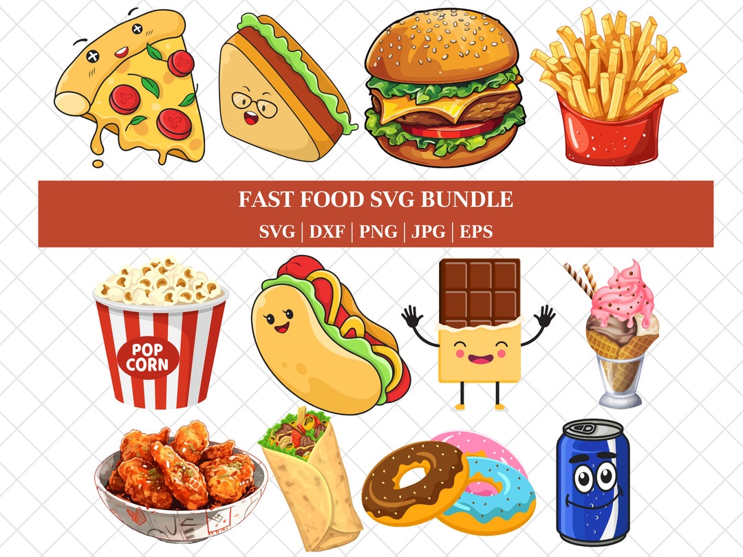 Junk Food Clipart Set, Fast Food Clipart Set, Burger PNG, Pizza PNG ...