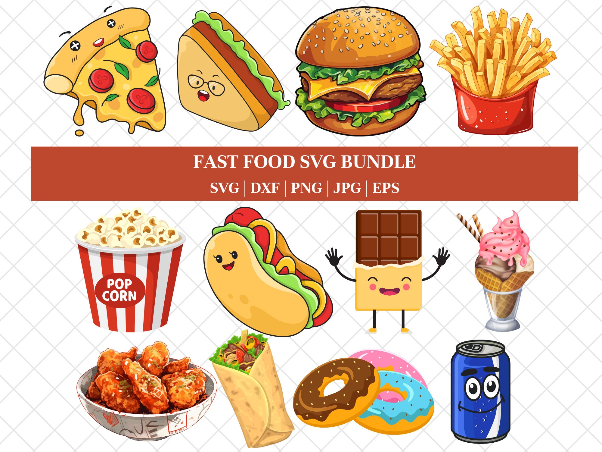 Junk Food Clipart Set, Fast Food Clipart Set, Burger PNG, Pizza PNG ...