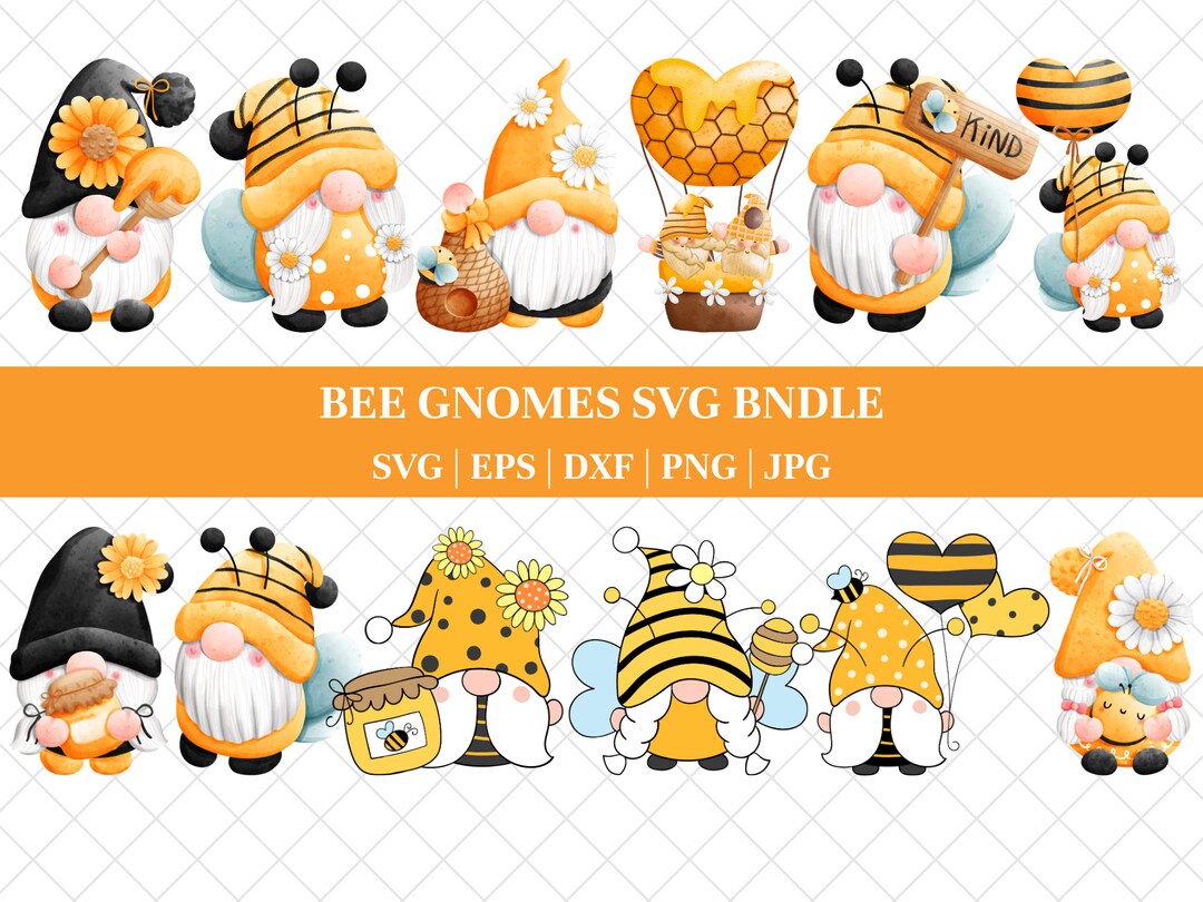 Honey Bee Gnomes Watercolor Clipart PNG, Bumble Bee Gnomes, Watercolor ...