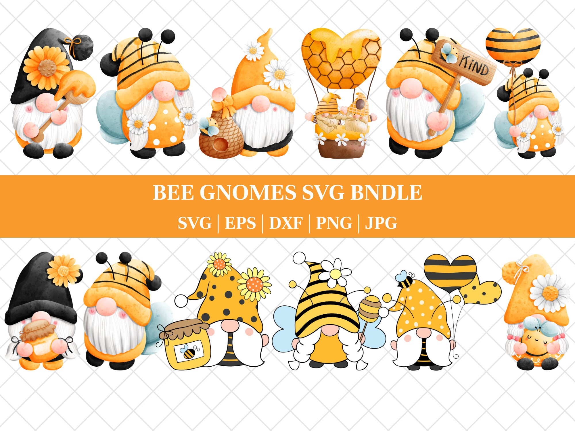 Honey Bee Gnomes Watercolor Clipart PNG, Bumble Bee Gnomes, Watercolor ...