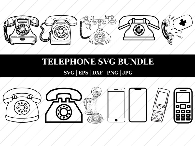 Telephone SVG Bundle Cell Phone SVG, Phone Clipart, Mobile Cut File ...