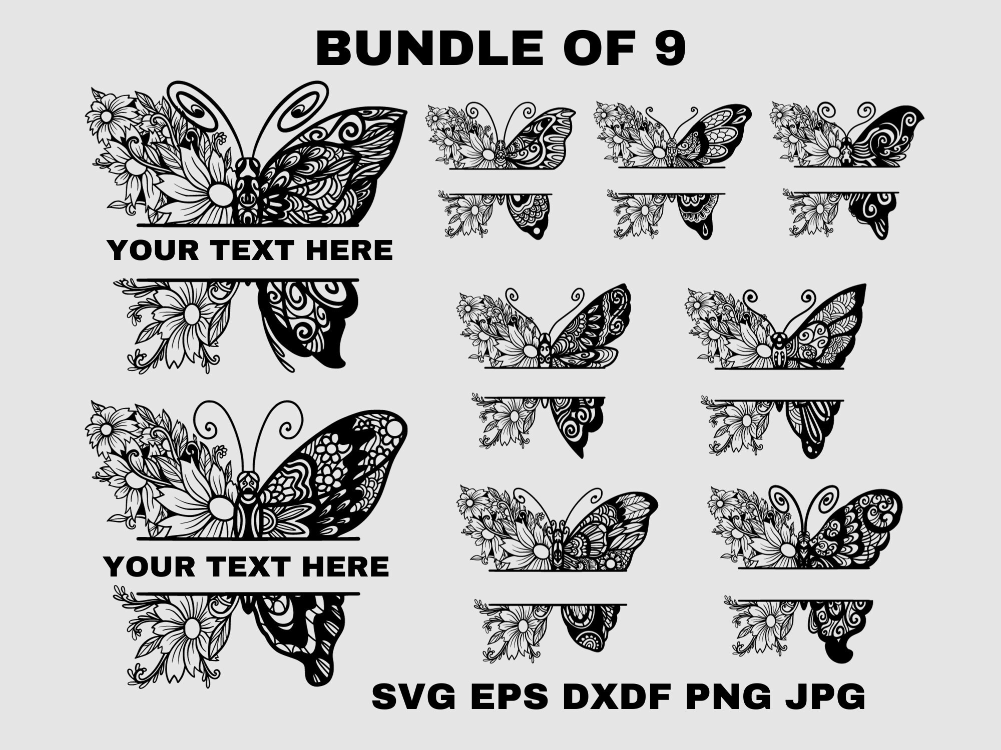 Split Butterfly SVG, Monogram Frame SVG Cut Files, Svg Vinyl Design Cutting Files for Silhouette ...
