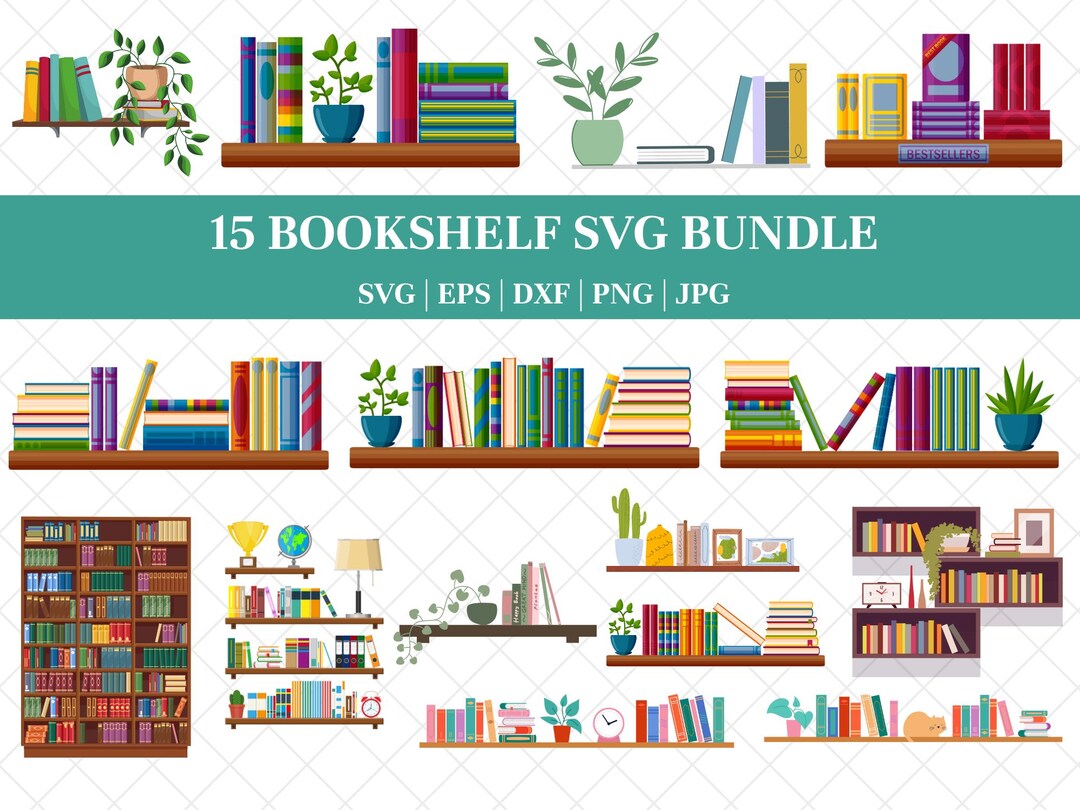 Bookshelf Clipart Bookcase Clipart, Book SVG, Book Clipart, Book Stack ...