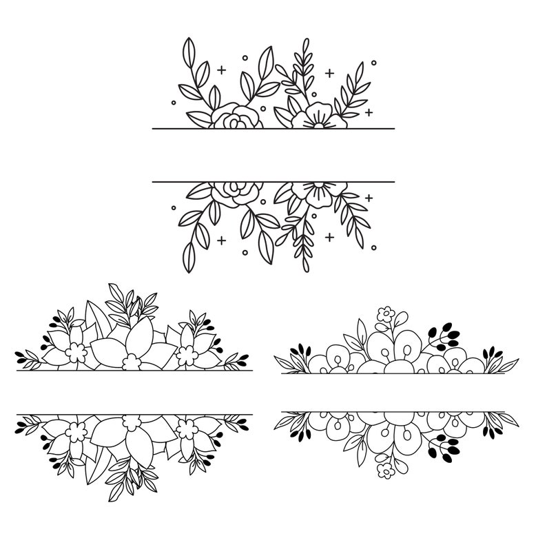 Floral Border Svg, Floral Frame Svg, Flower Border Svg, Split Monogram ...