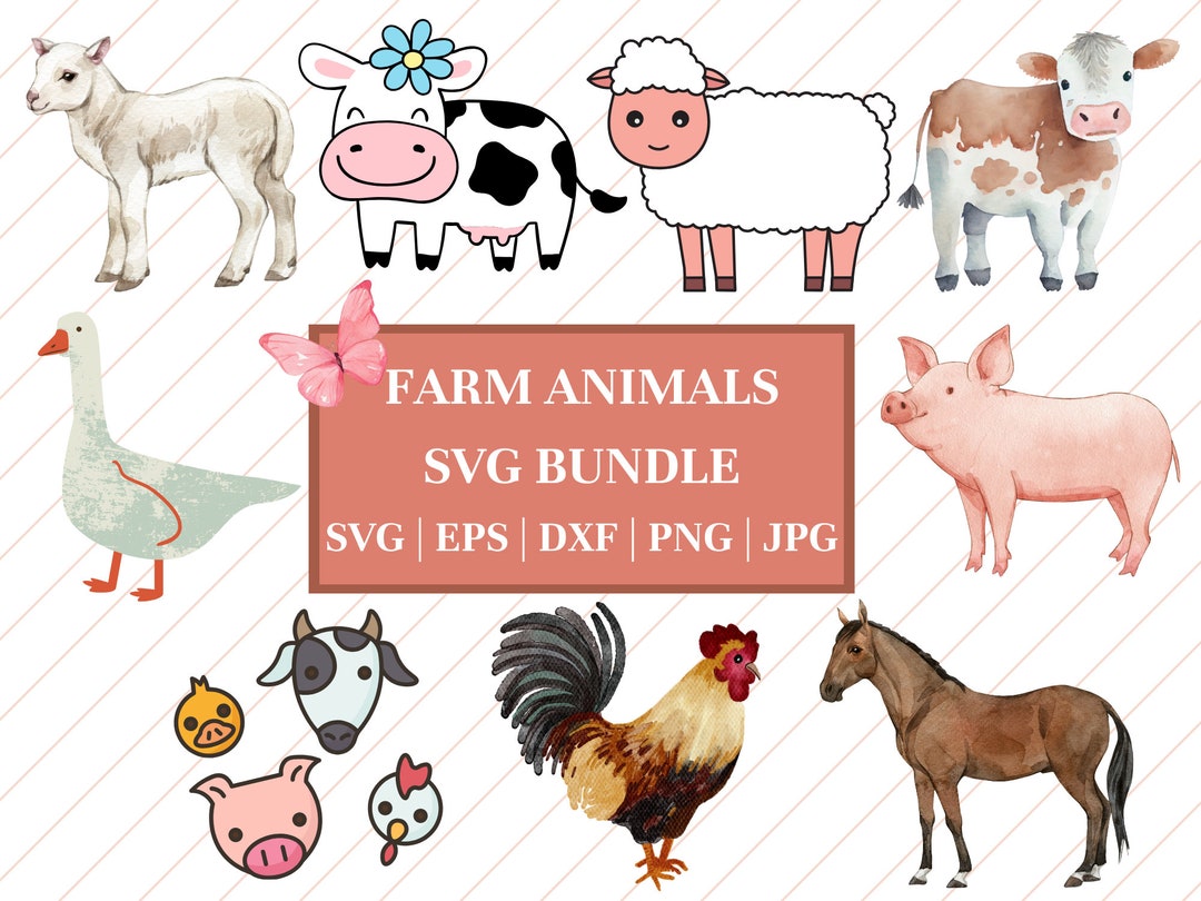 Farm Animals Svg Bundle Cute Animals Svg Farm Svg Baby Cow Pig Horse ...